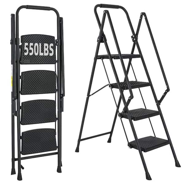 Tatayosi 4-Step Iron Folding Step Stool Ladder 330 lbs. Load Capacity ...