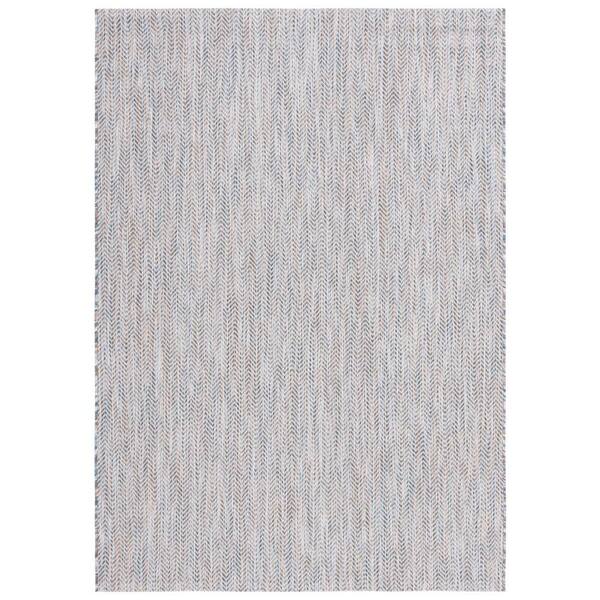 SAFAVIEH Courtyard Ivory Blue/Beige 9 ft. x 12 ft. Solid Color Chevron ...