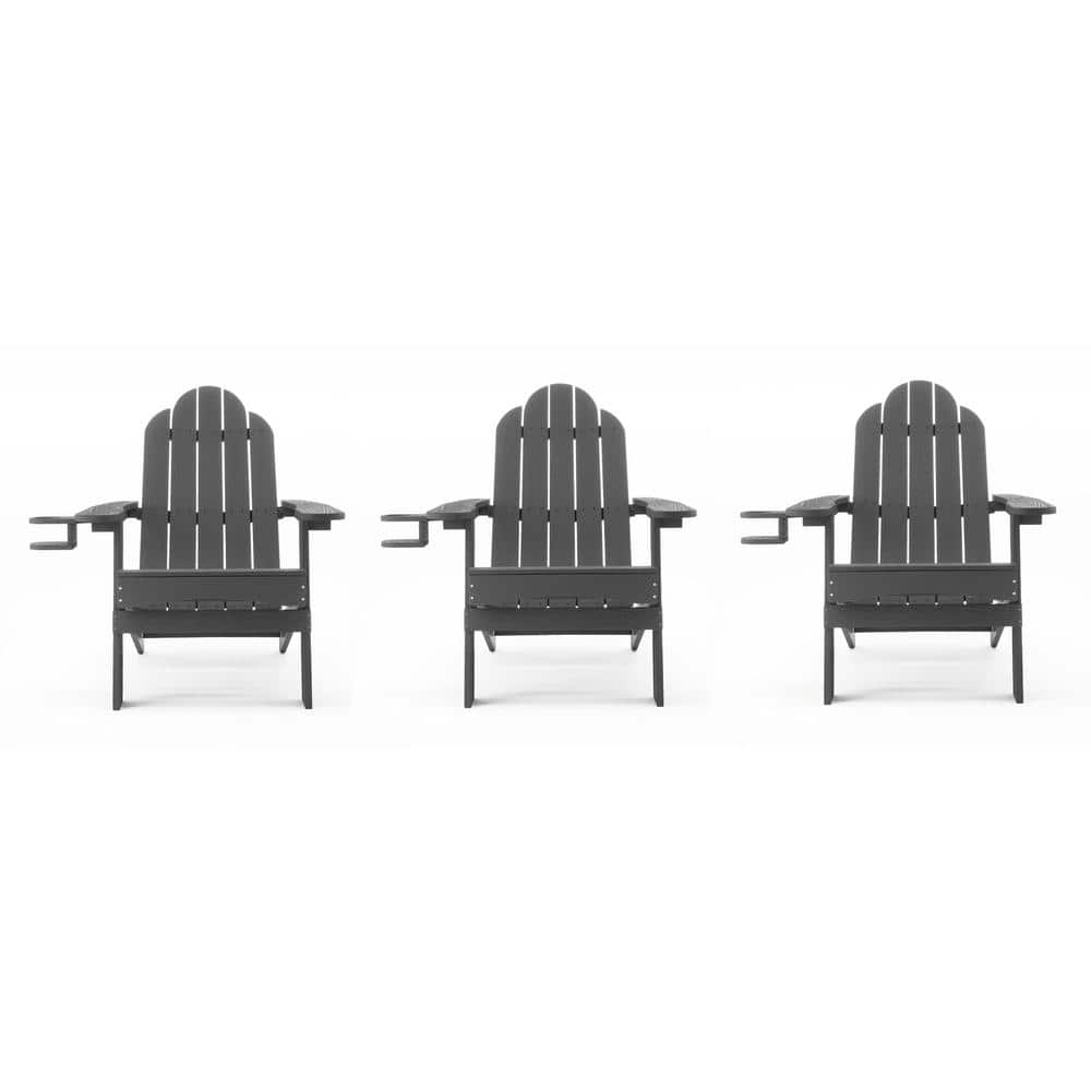Lue Bona Dark Gray Foldable Plastic Outdoor Patio Adirondack Chair With