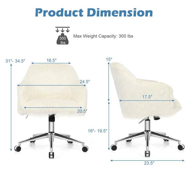Costway Faux Fur Swivel Office Chair Adjustable Task Chair Fluffy Vanity Chair Beige Office Chairs