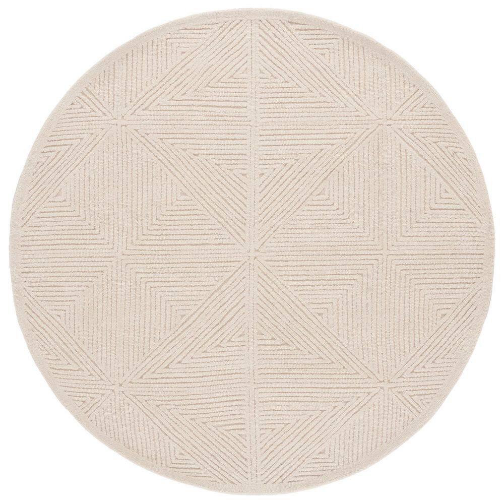 SAFAVIEH Textural 6 ft. x 6 ft. Ivory Triangle Striped Round Area Rug ...
