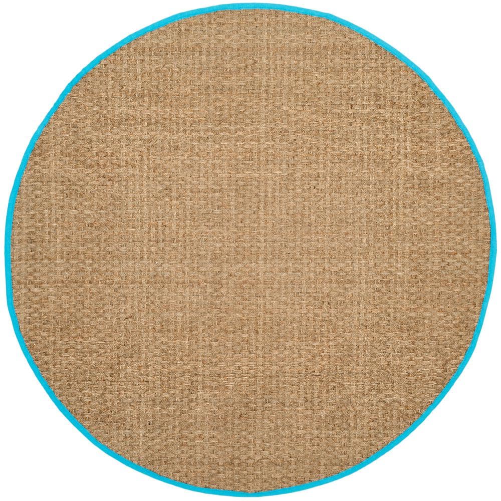 SAFAVIEH Natural Fiber Natural/Turquoise 6 ft. x 6 ft. Border Woven ...