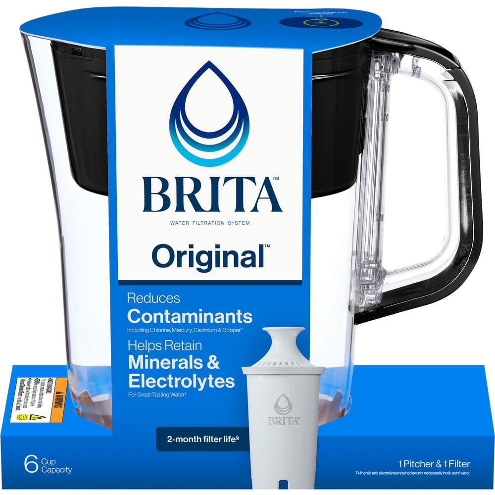 Brita Denali 6 -Cup Small Water Filter Pitcher in Black with 1-Standard ...