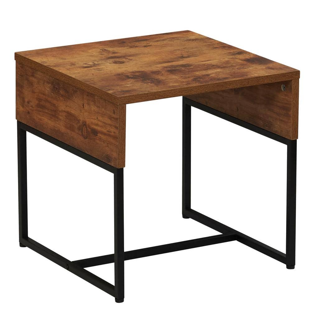HOUSEHOLD ESSENTIALS 17 in. Wrap Square Rustic Hickory Modern End Table ...