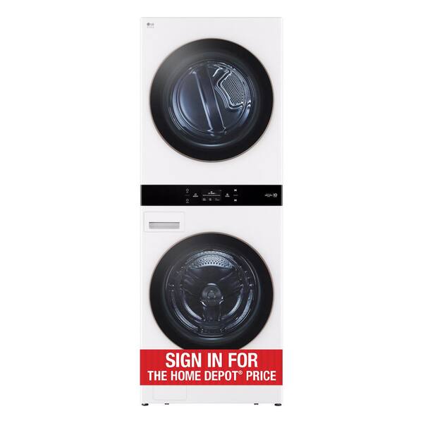 LG Studio WashTower Stacked Smart Laundry Center in Essence White 5.0 cu. ft. Front Load Washer ...