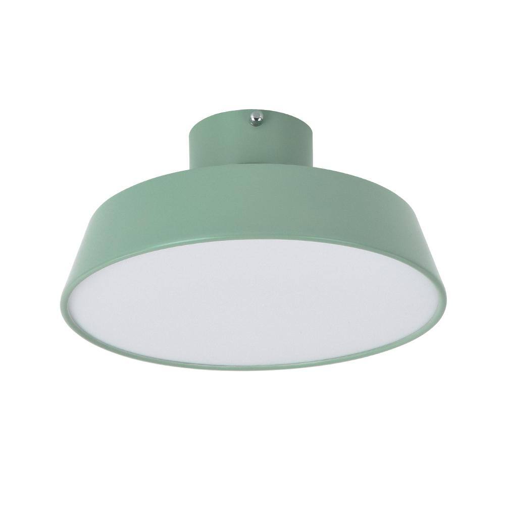 HUOKU 11.81 in. 1-Light Green LED Semi-Flush Mount with Drum Shade ...