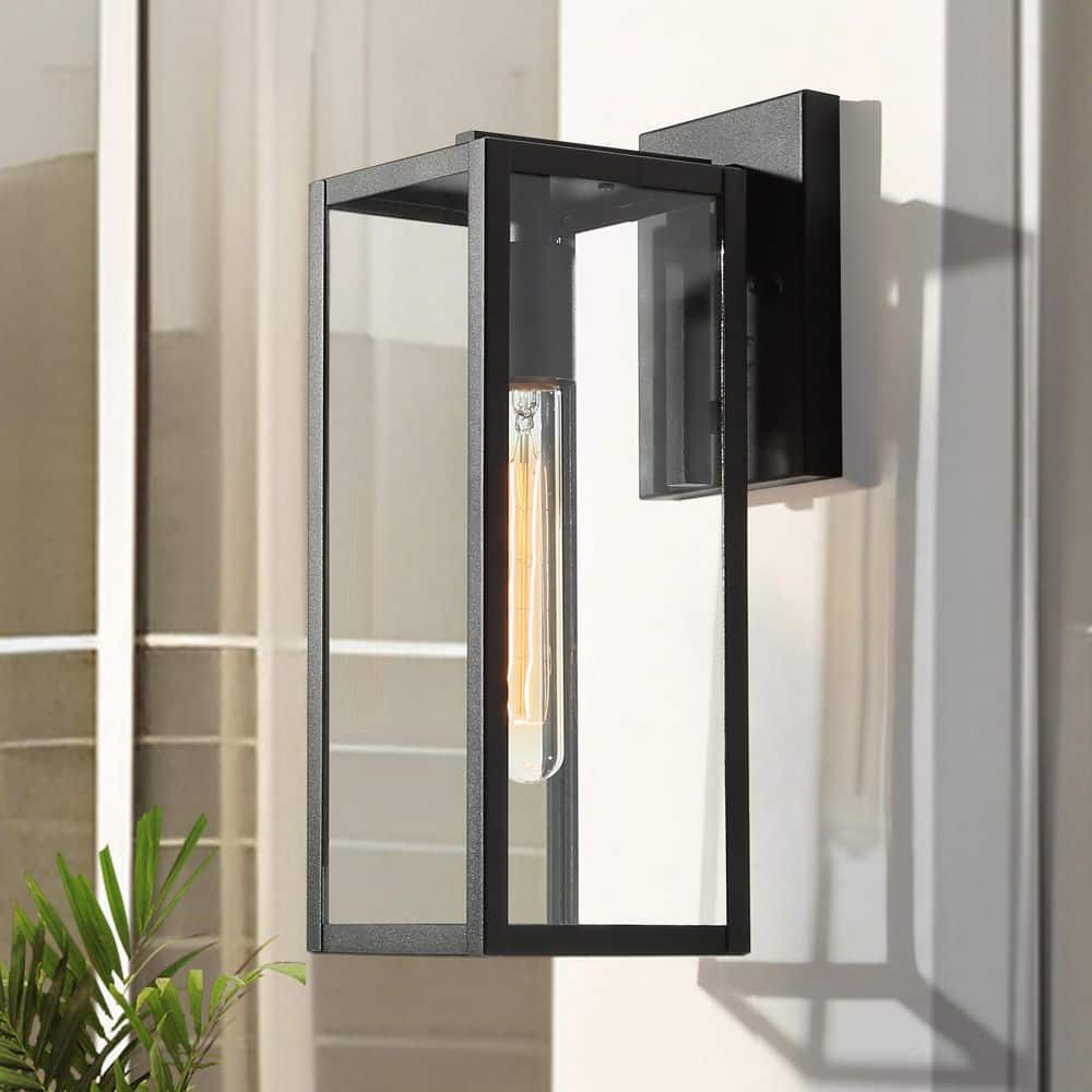LNC Modern Black 1-Light Outdoor Wall Lantern Industrial Rectangle ...