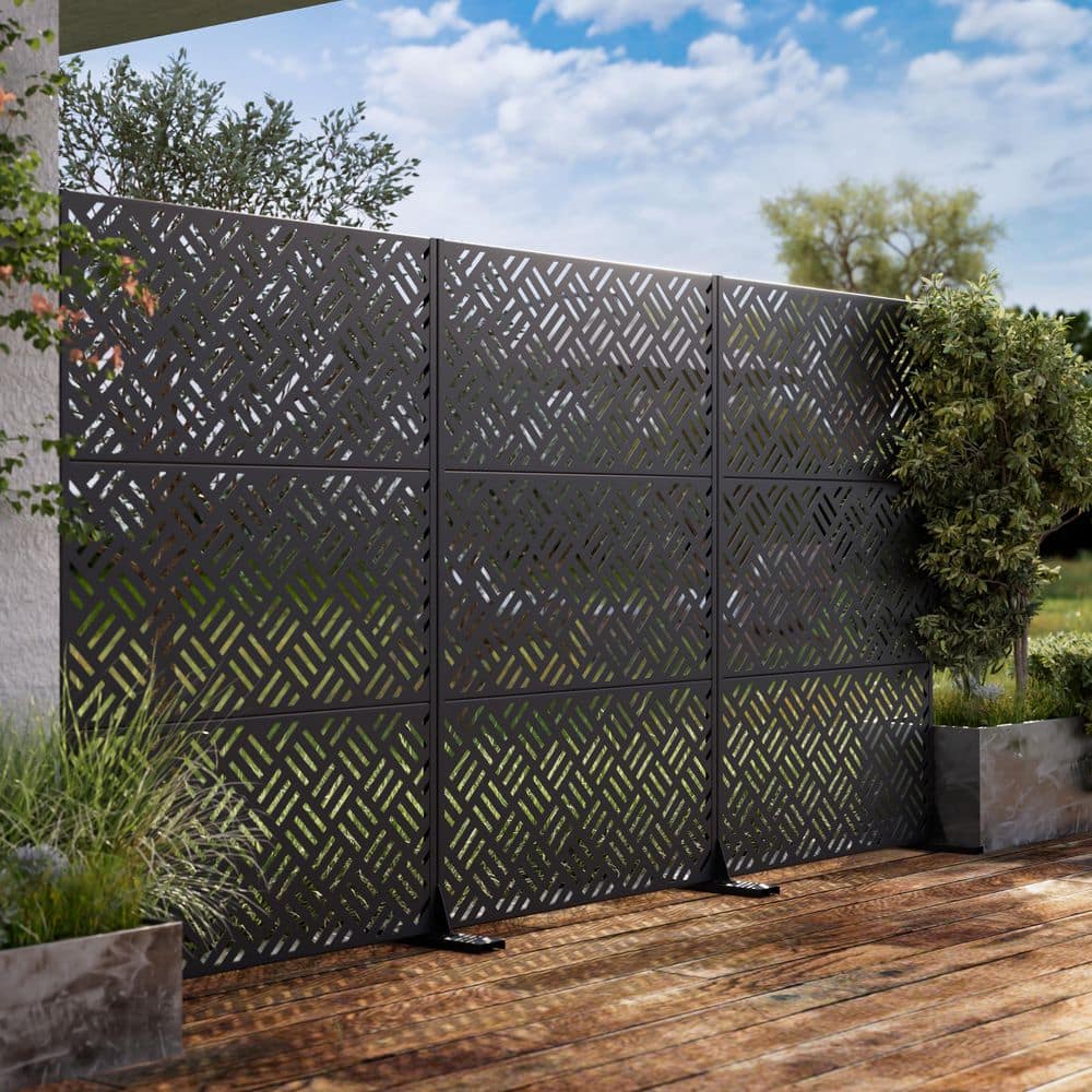 PexFix 6 ft. x 4 ft. Privacy Fence Screen Black Galvanized Metal for ...