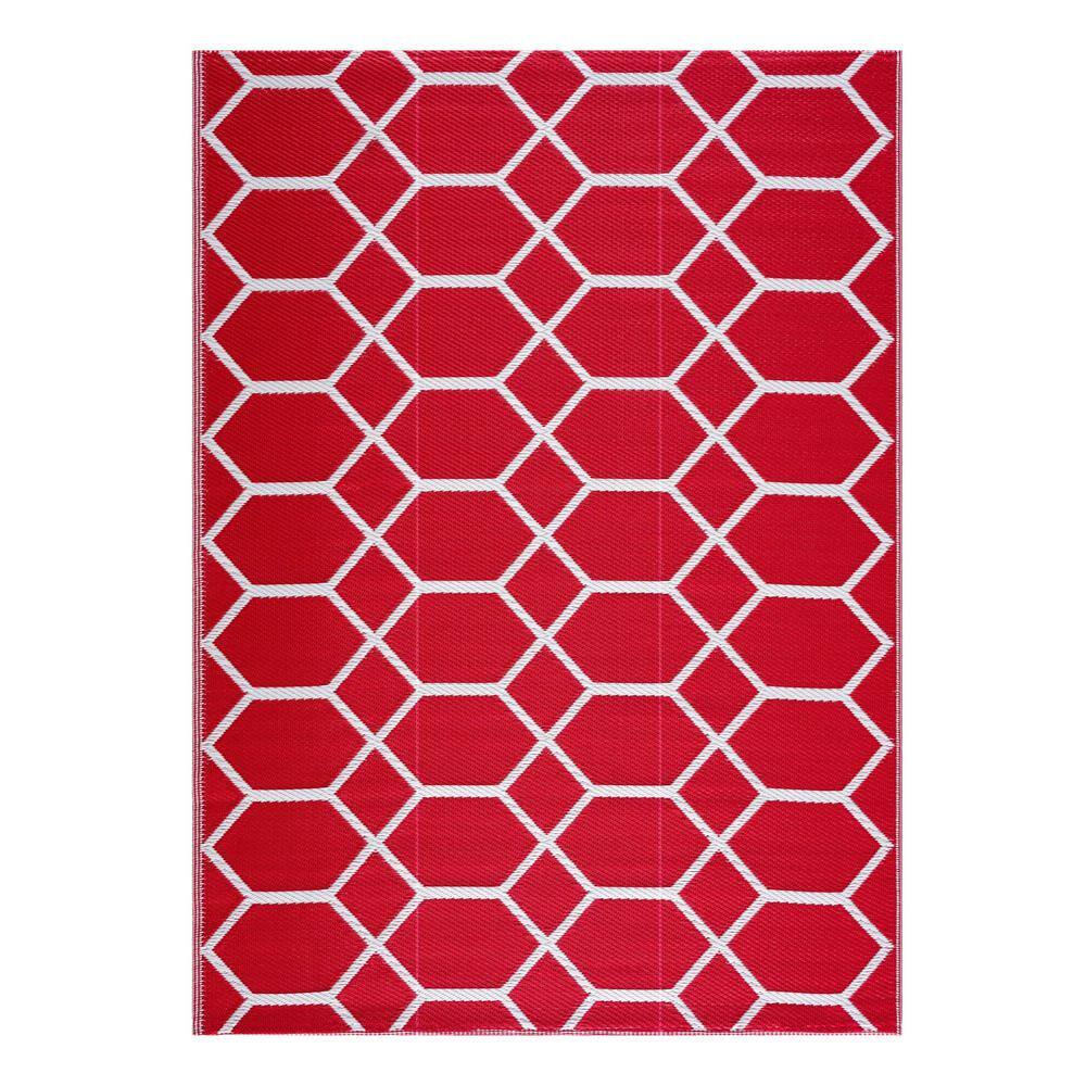 PLAYA RUG Miami Red and White 10 ft. x 14 ft. Folded Reversible ...