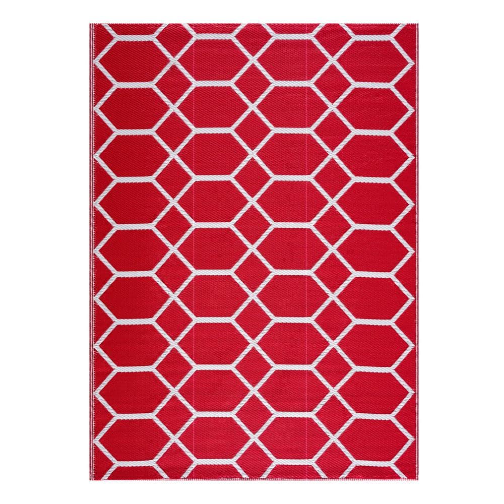 PLAYA RUG Miami Red and White 5 ft. x 7 ft. Folded Reversible Recycled ...