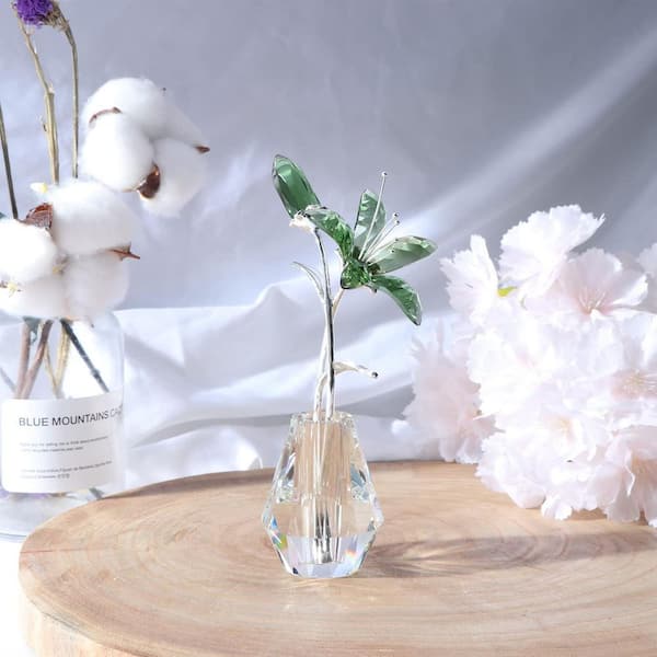 Green 1.59 in. x 5.89 in. Crystal Lily Flower Figurine with Stems ...