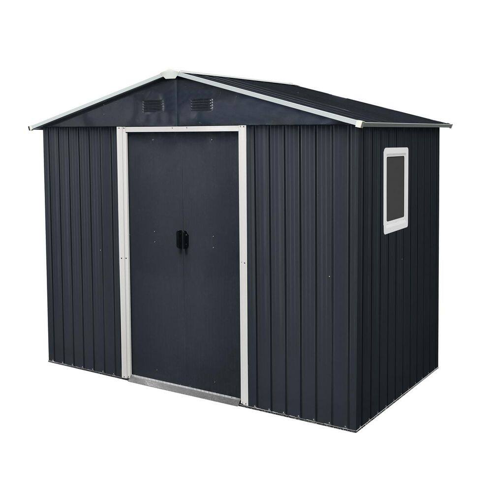 Mondawe 8 ft. x 4 ft. Dark Gray Metal Outdoor Storage Shed with Window ...