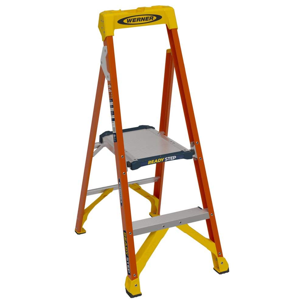 Werner 4 ft. Fiberglass Platform Step Ladder (8 ft. Reach Height) with ...