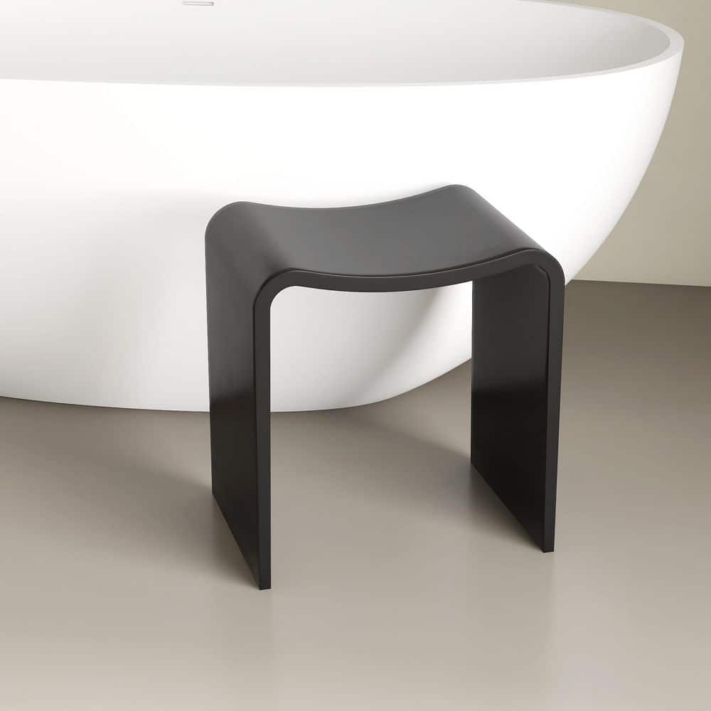 HOPROME Blynn 15 in. W x 11 in. D Freestanding Solid Surface Shower Stool Vanity Seat in Black ...