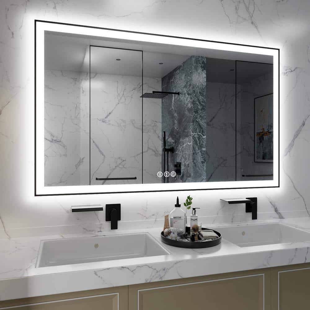 MYCASS 60 in. W x 36 in. H Large Rectangular Framed LED Light Anti-Fog ...