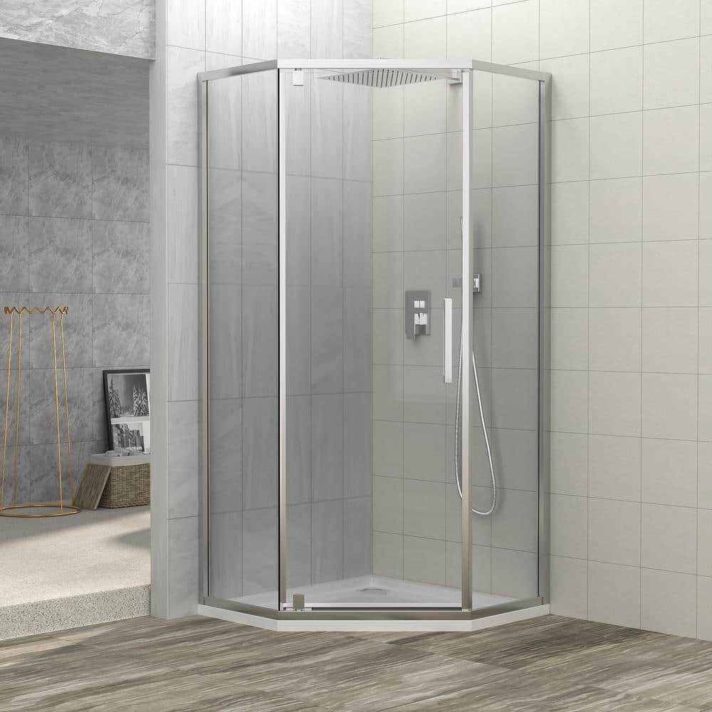 JimsMaison 34 in. W x 72 in. H Neo Angle Pivot Framed Corner Shower ...