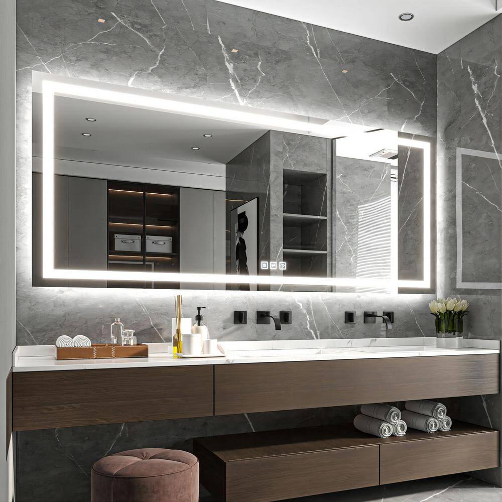 Reviews for TOOLKISS 88 in. W x 38 in. H Rectangular Frameless LED Light Anti-Fog Wall Bathroom ...