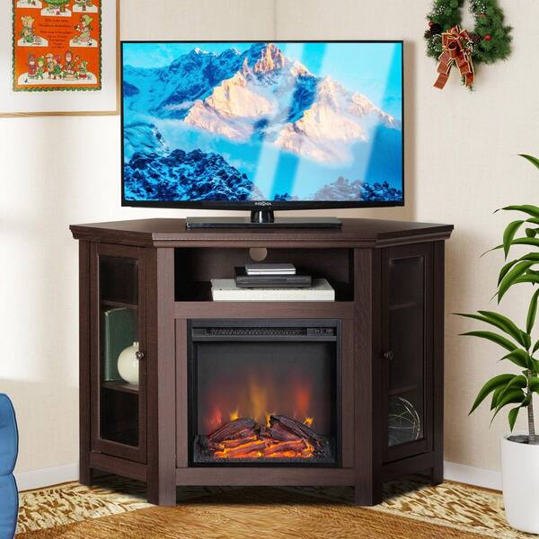 ToolCat 48 in. Classic Glass-Door TV Stand with 18 in. Fireplace Insert ...