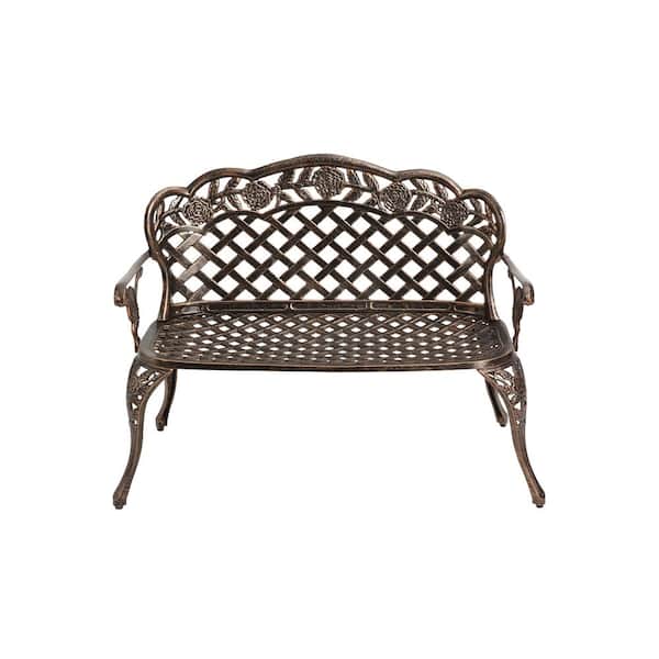 Mondawe 39 in. Outdoor Antique Bronze Metal Patio Garden Park Bench ...