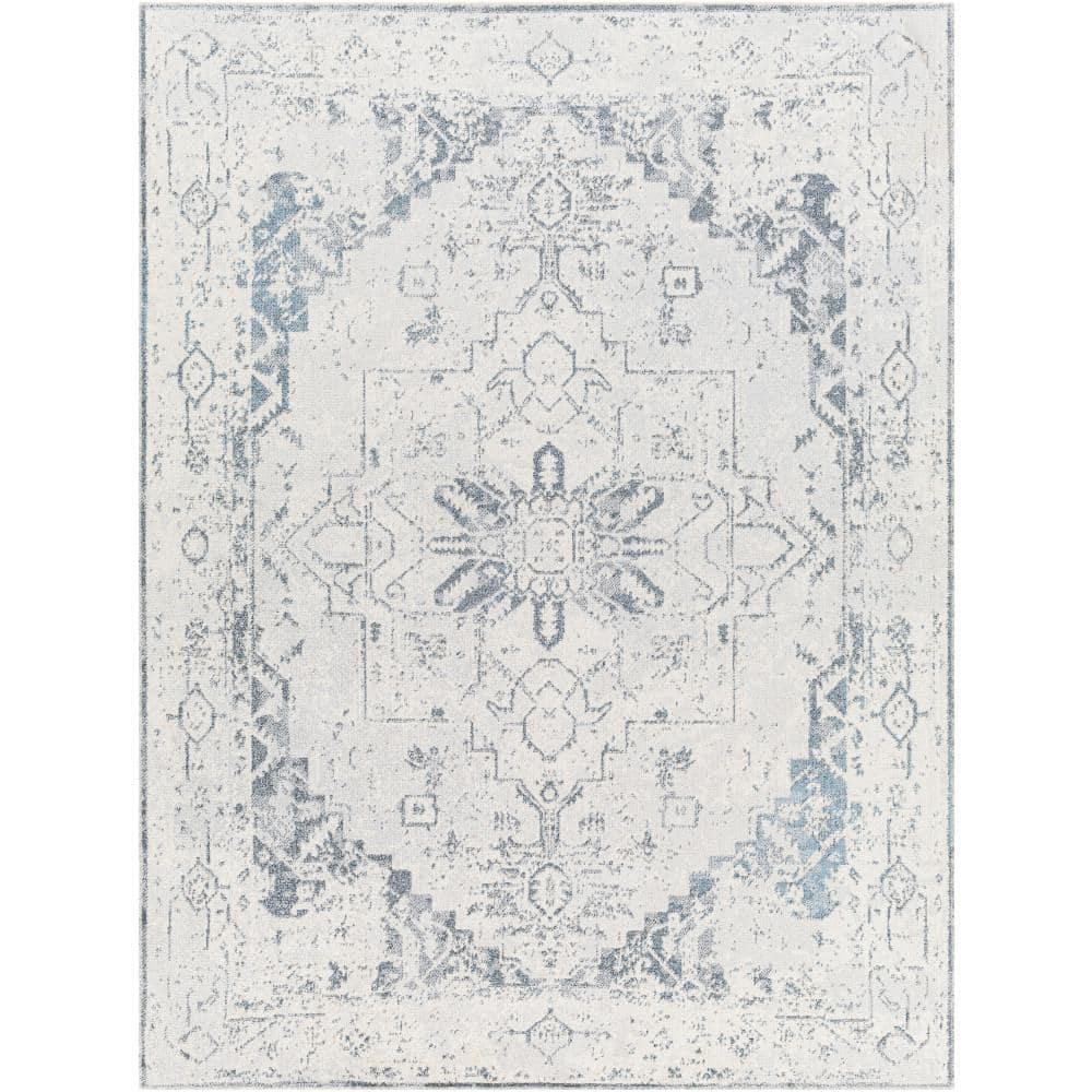 Livabliss Lillian Light Gray/White 8 ft. x 10 ft. Medallion Machine ...