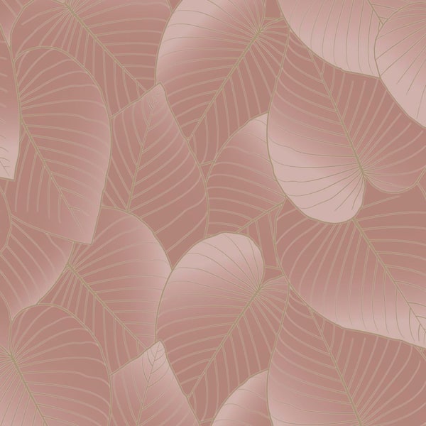Veer Decor Graphic Leaves Pink with Foil Accents Wallpaper Sample ...