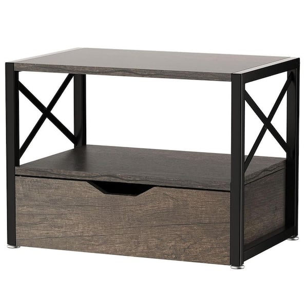 Grey 17.3 in. x 13 in. Wood Rustic Desk Organizer Shelf with Drawer ...