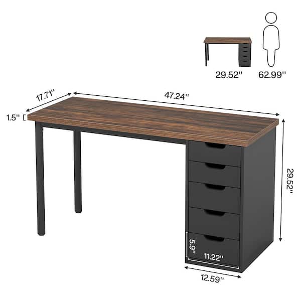 BYBLIGHT Helotes 39.4 in. Black Makeup Vanity Desk with 5 Drawers Modern Dressing Table with Reversible Drawers Only Desk BB RY0146HY VT The Home Depot