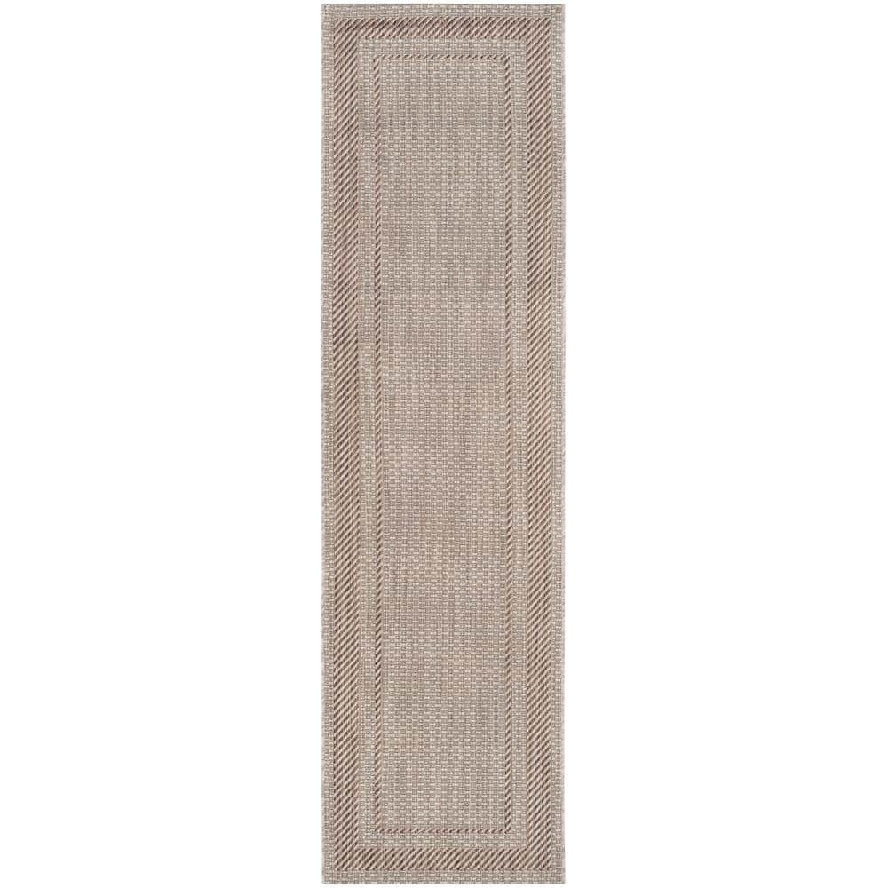 SAFAVIEH Courtyard Beige/Brown 2 ft. x 8 ft. Striped Indoor/Outdoor ...