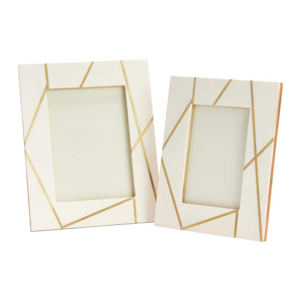 Storied Home Gold Inlay design on Cream Picture Frame (Set of 2) EC0447 ...