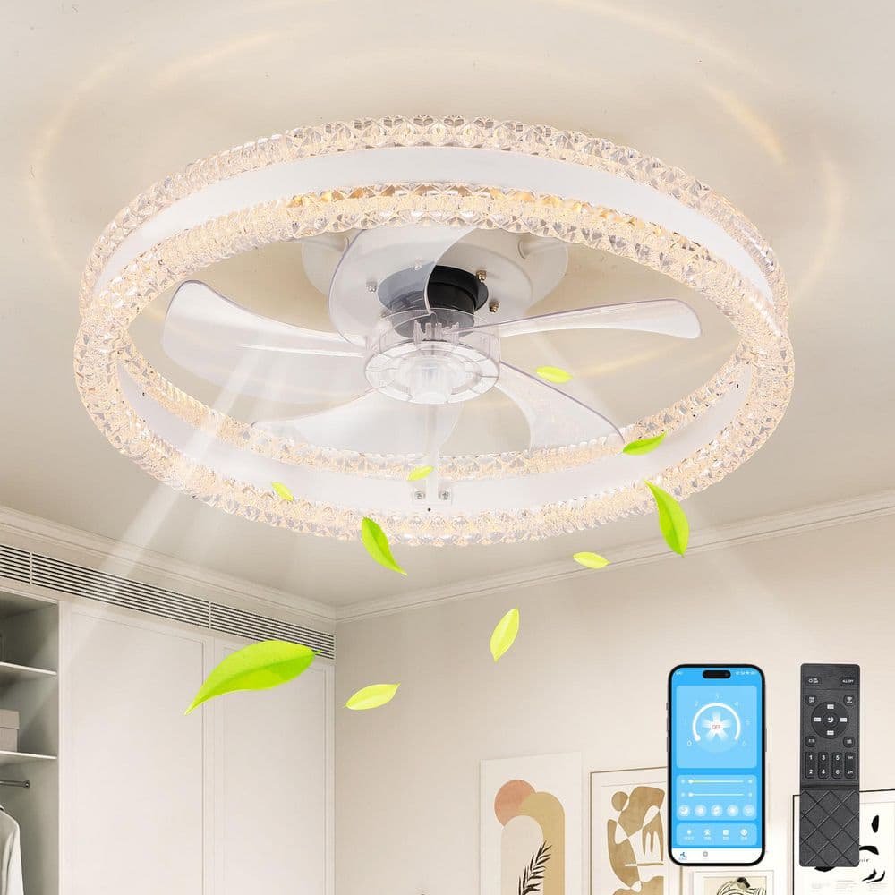 Gloweer 21 in. Integrated LED Indoor White Low Profile Ceiling Fan with Lights, Flush Mount ...