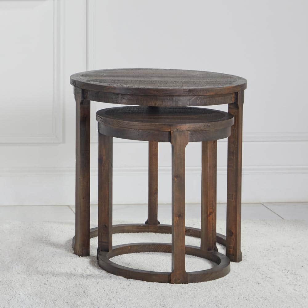 DEVON & CLAIRE Grady 23.8 in. Dark Brown Round Wood Nesting End Table ...