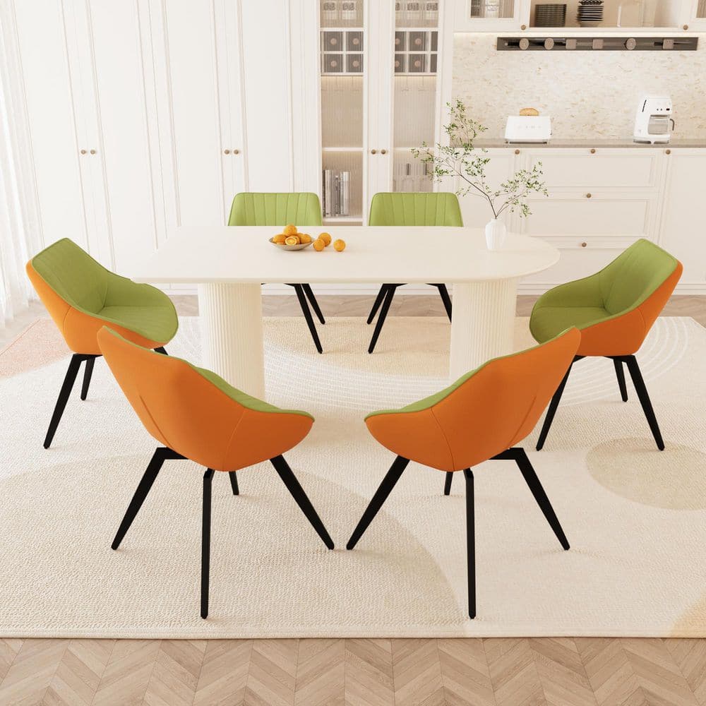 JEAREY Medieval Modern 7-Piece Dining Set with Cream MDF Top Dining ...