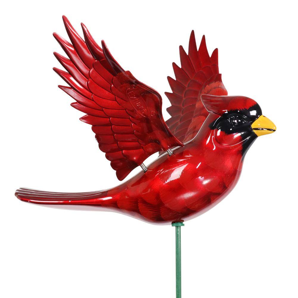 Exhart WindyWing Song Bird Cardinal 1.31 ft. Red Plastic Plant Stake ...