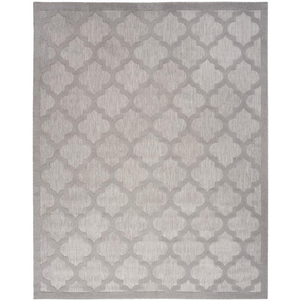 Nourison Easy Care Silver Grey 8 ft. x 10 ft. Geometric Contemporary ...