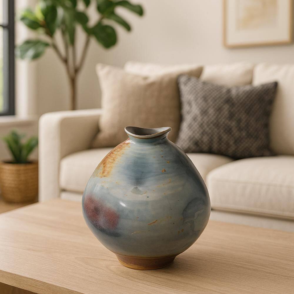 Benjara Noah 10.5 in. Glossy Blue Ceramic Amphora Decorative Vase BM334535 - The Home Depot