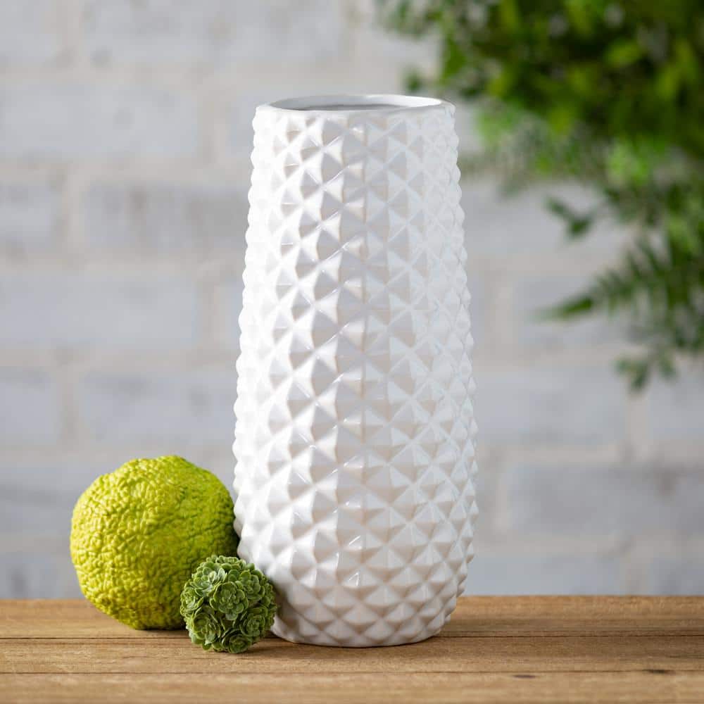 SULLIVANS 12 in. Faceted Tall Glazed Ivory White Vase CM3069 - The Home ...