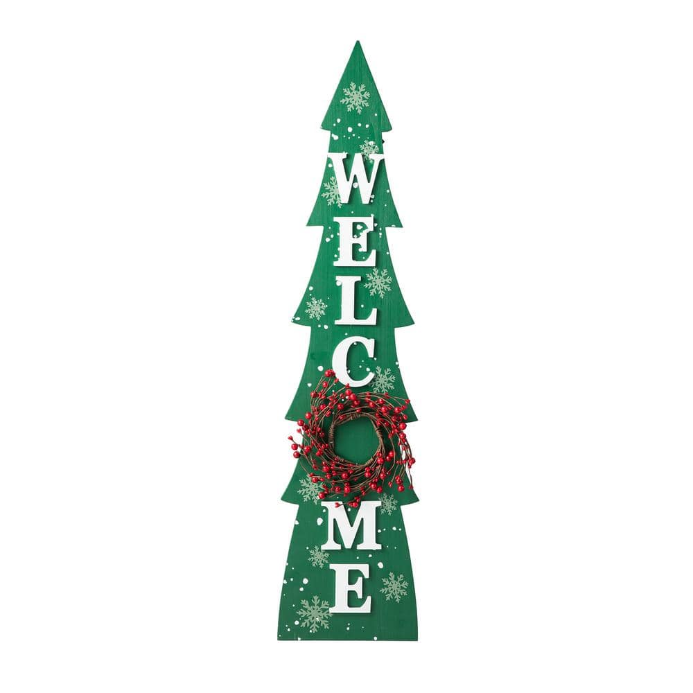 Glitzhome 42 in. H Christmas Wooden WelcomeChristmas Tree Porch Sign ...