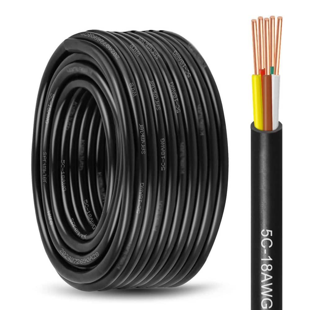Vrbgify 18/5 Solid Sprinkler Wire 50 ft. 18-Gauge 5-Conductor ...