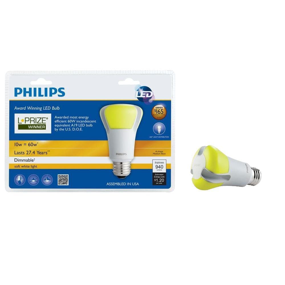 Philips 60W Equivalent Soft White (2700K) A19 LED Light Bulb (E)* (L ...