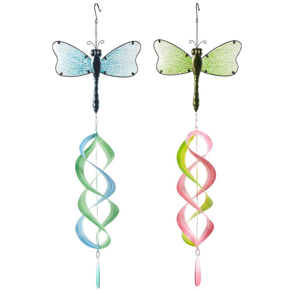 Litton Lane 32 in. Extra Large Multi Colored Metal Dragonfly Swirl Wind ...
