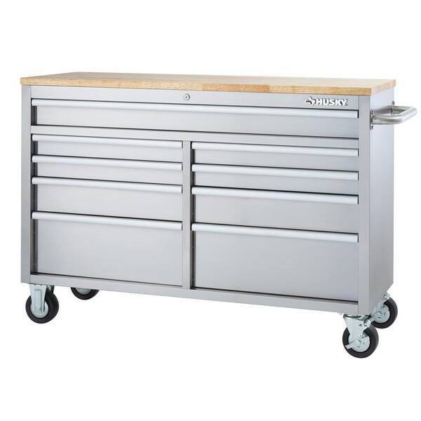 Husky 52 in. 9-Drawer Mobile Workbench in Stainless Steel – BrickSeek