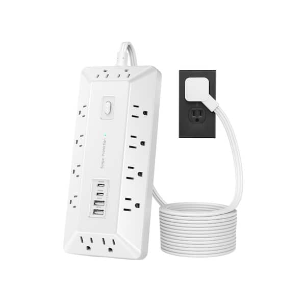 8 ft. Flat Plug Surge Protector Power Strip, Heavy-Duty Extension Cord ...