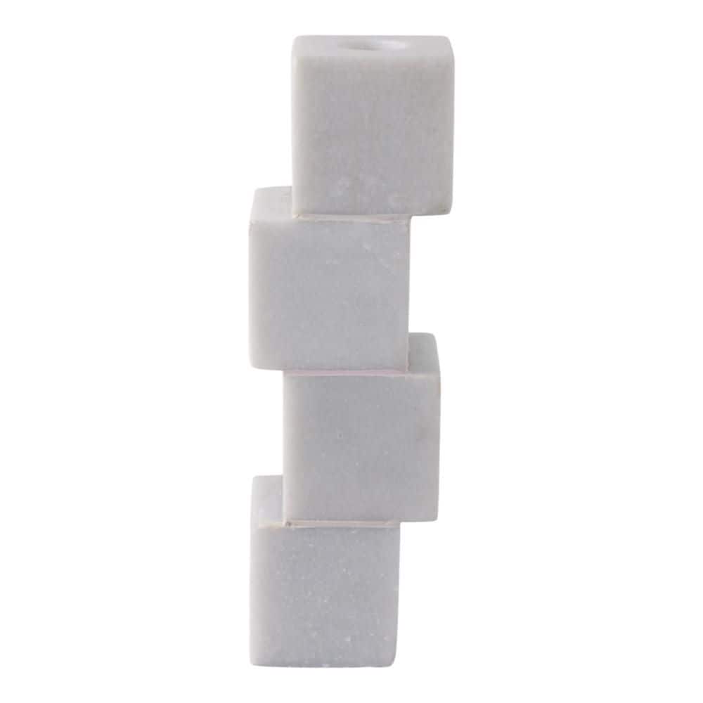 Liv & Skye White 8 in. Stone Stacked Cube Marble Taper Candle Holder ...