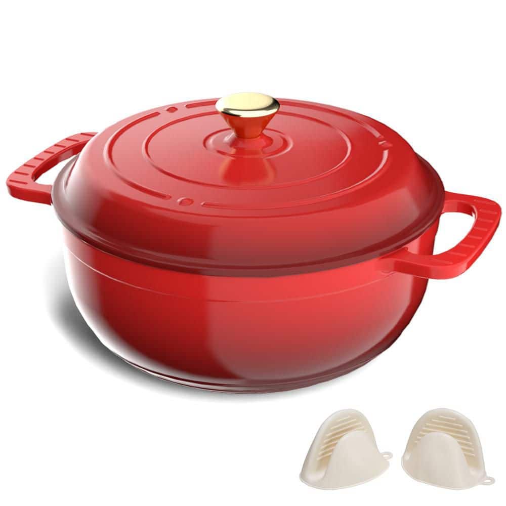 Karl home 6 qt. Enameled Cast Iron Round Dutch Oven in Red with Lid ...
