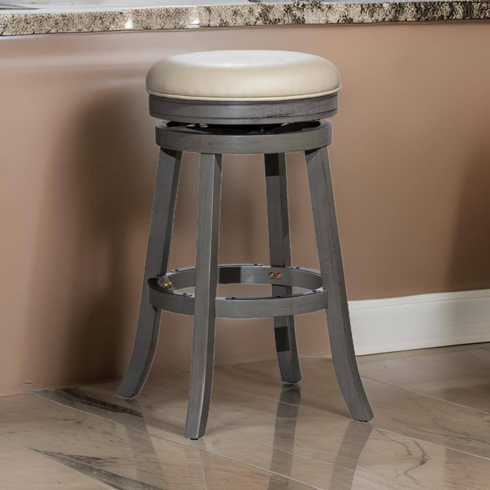 Benjara 30 in. Gray and Black Backless Wood Frame Bar Stool with ...