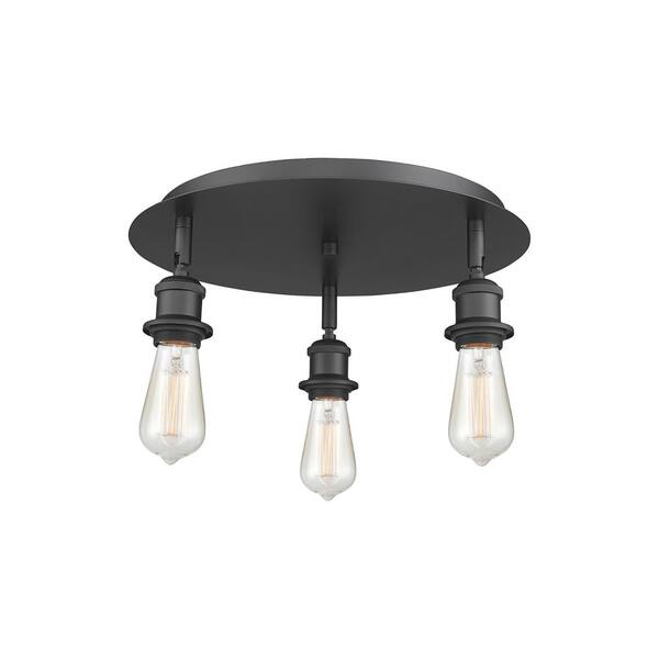 Innovations Ballston 11.75 in. 3-Light Industrial Matte Black Flush ...