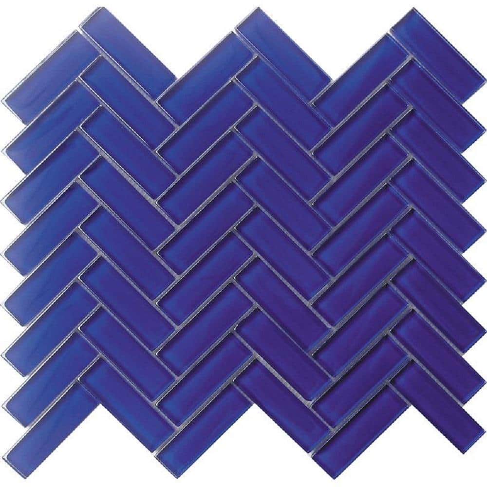 Apollo Tile Cobalt Blue 11 in. x 12.6 in. Polished Herringbone Glass ...