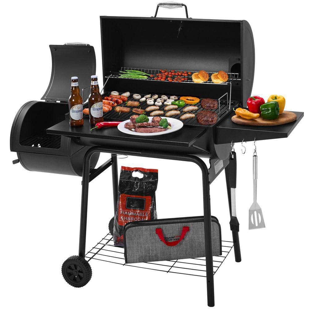 Royal Gourmet Charcoal Grill in Black with Offset Smoker and Side Table ...