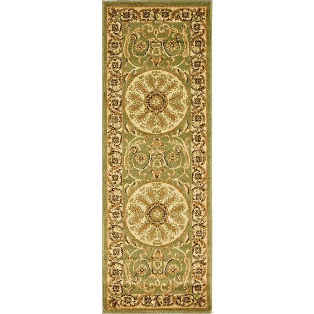 Unique Loom Versailles Napoleon Light Green 2' 2 x 6' 0 Runner Rug ...
