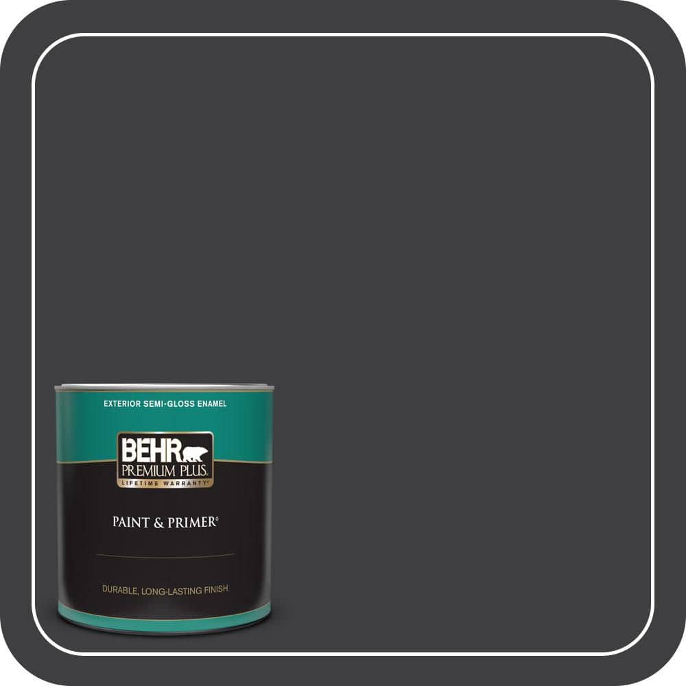 BEHR PREMIUM PLUS 1 qt. #ECC-10-2 Jet Black Semi-Gloss Enamel Exterior ...